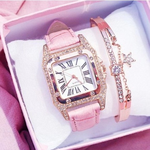 Accessories | Pink Watch With Bangle Bracelet | Poshmark